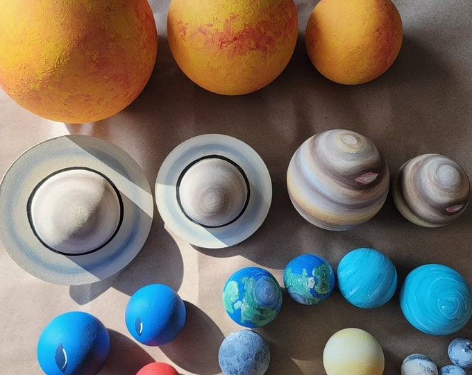Medium Painted Wood Planets, Wooden Solar System Set (no Board ...
