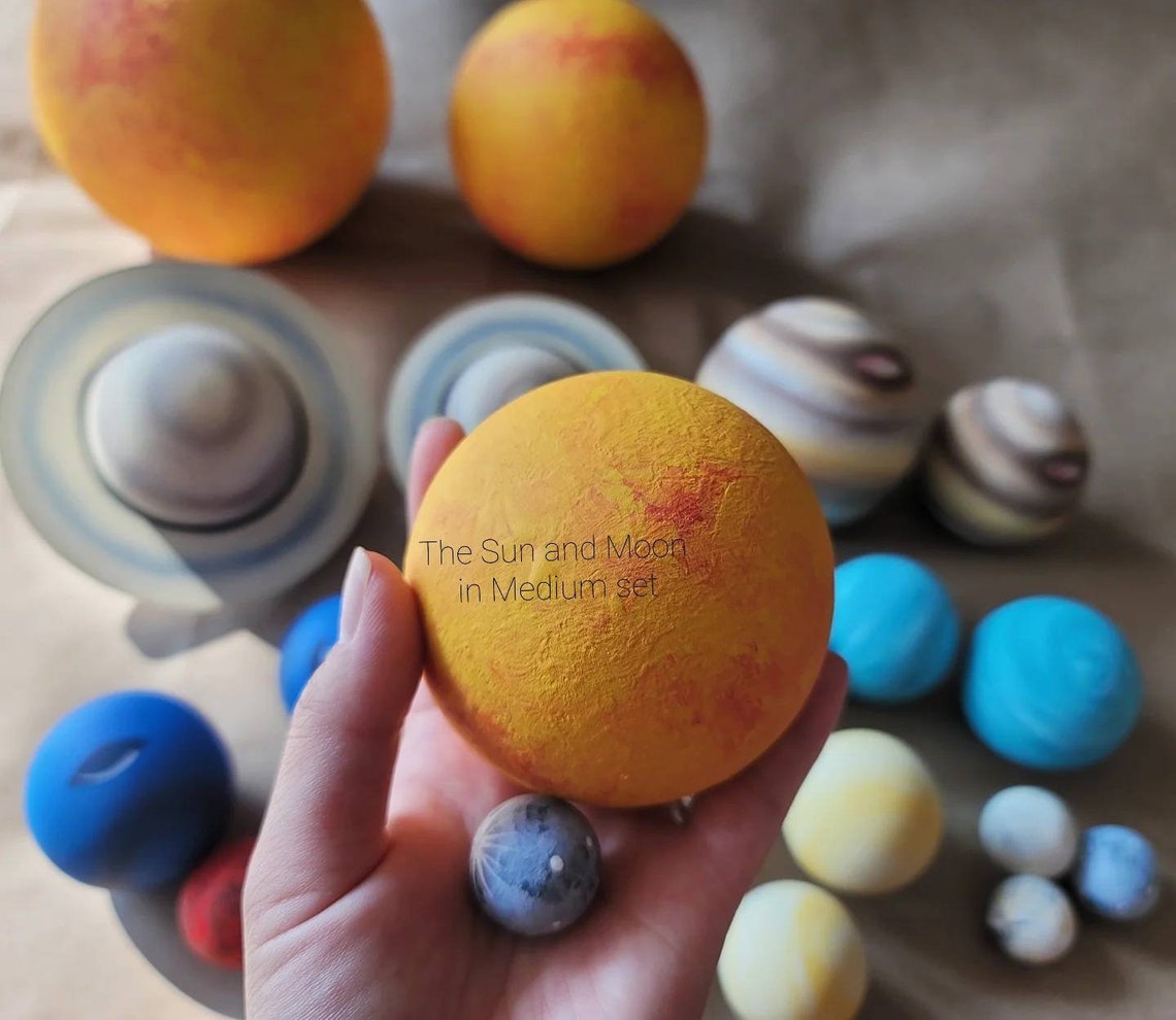 Medium Painted Wood Planets, Wooden Solar System Set (no Board ...
