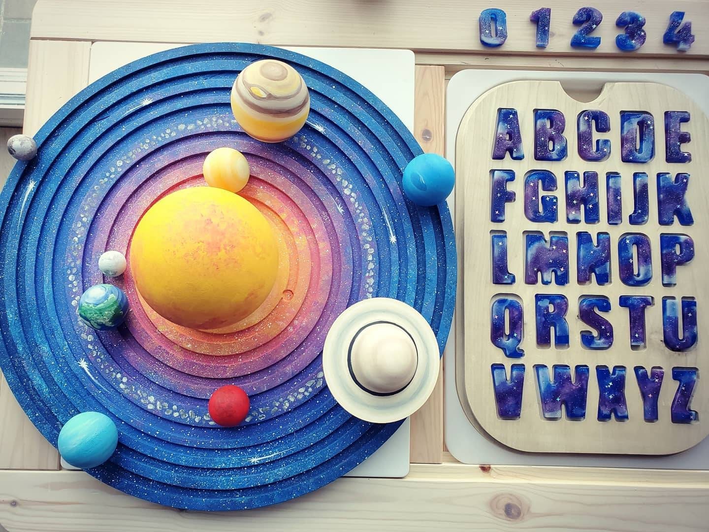 Painted LARGE Wooden Planets Wood Solar System Set No | Etsy