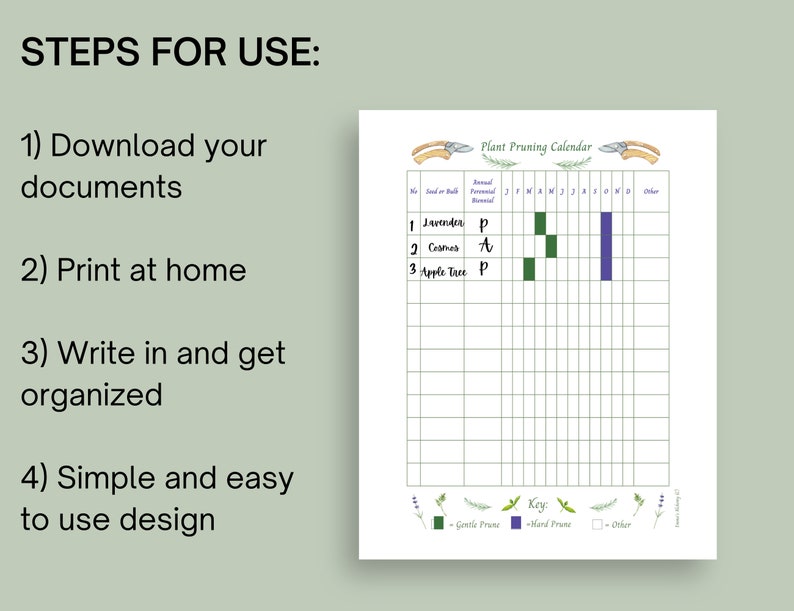 Plant Pruning Calendar Printable, Blank Digital Download. Minimalist ...