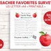 Teacher Favorite Things Survey, Gift Appreciation Questionnaire, Back ...