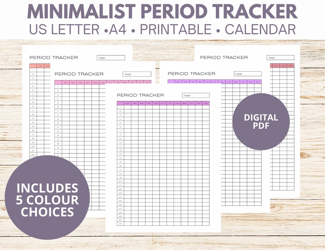 Period Tracker Printable in Minimalist Design. Calendar Layout. - Etsy