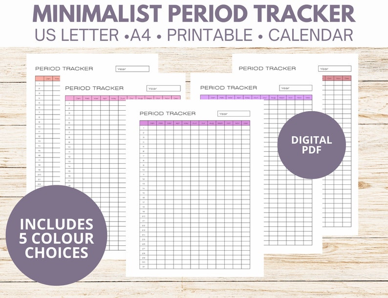 Period Tracker Printable in Minimalist Design. Calendar Layout. - Etsy