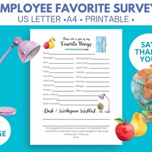 Employee Favorite Things Survey List. Gift Appreciation Questionnaire ...