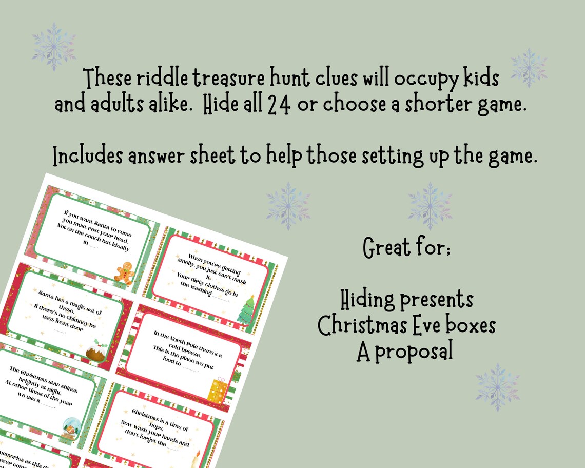 Indoor Christmas Treasure Hunt Clues. Scavenger Hunt Riddles. Printable ...