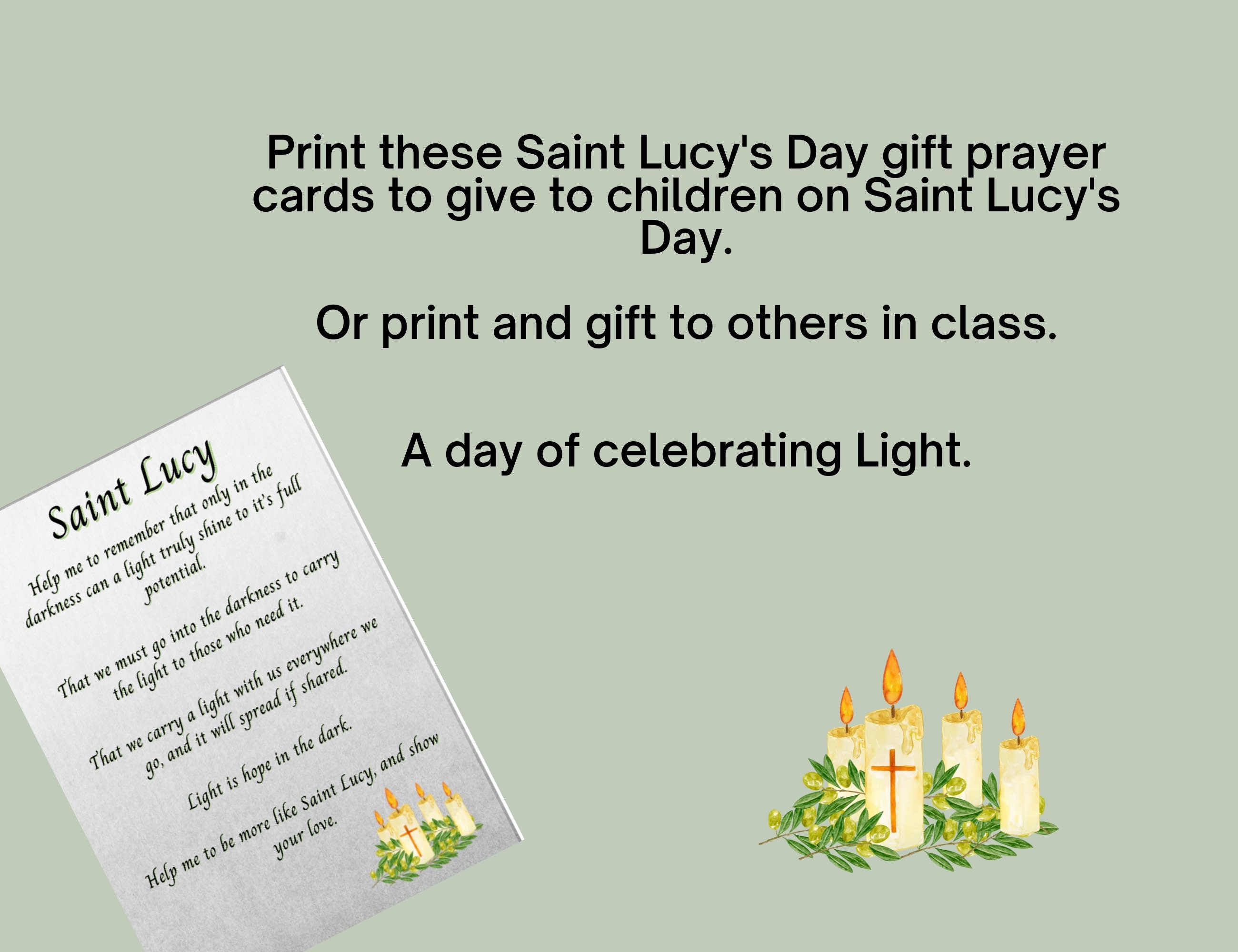 Saint Lucys Day Gift Prayer Cards for Kids, Class, Homeschool, School ...