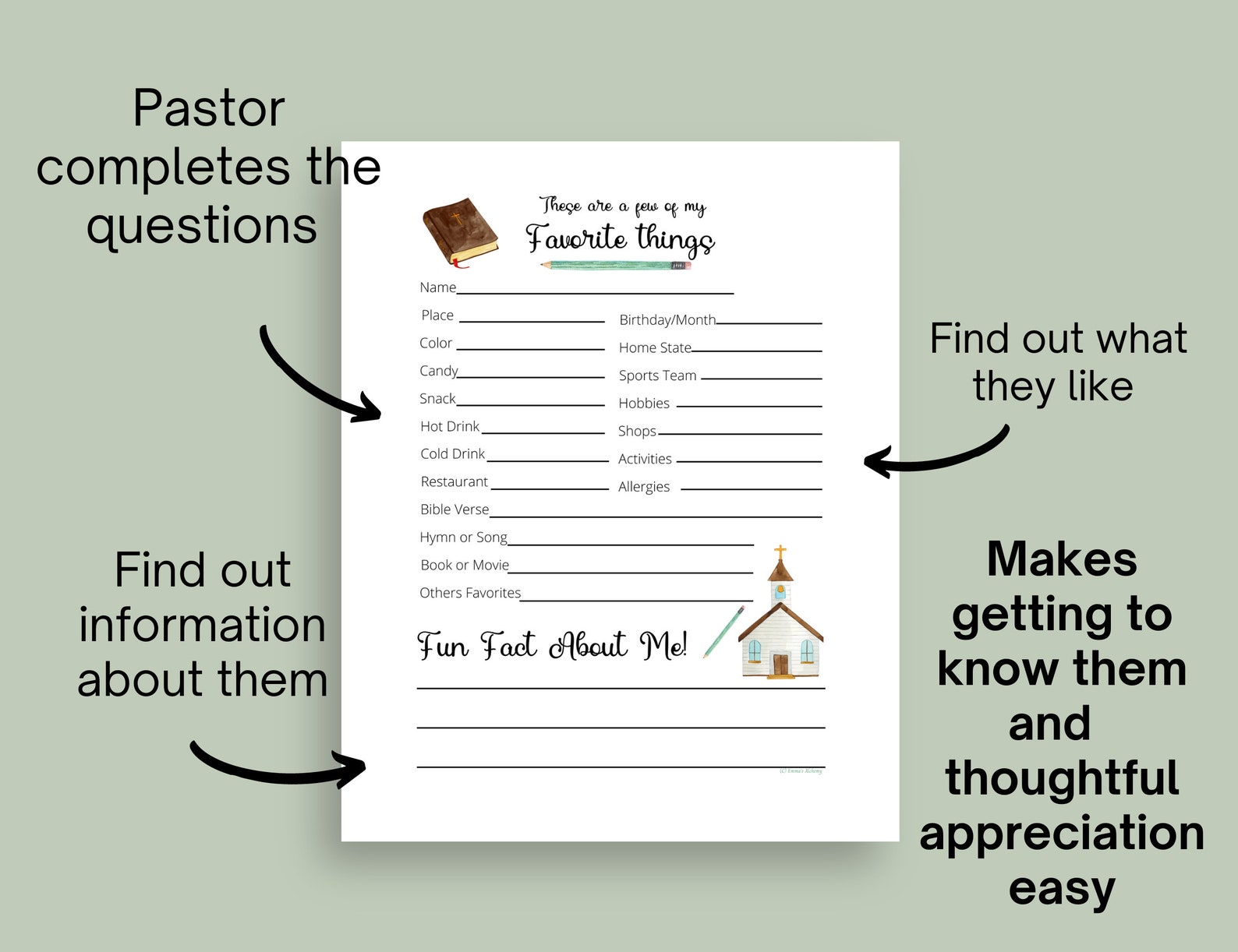 Pastor Getting to Know You Favorite Things Survey, Gift Appreciation ...