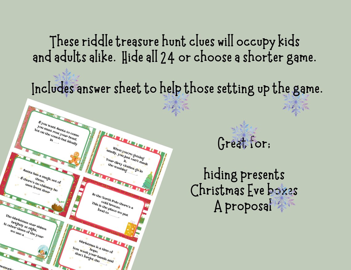 Indoor Christmas Treasure Hunt Clues. Scavenger Hunt Riddles. - Etsy