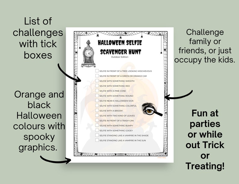 Halloween Selfie Scavenger Hunt. A Party Game Printable Download. - Etsy