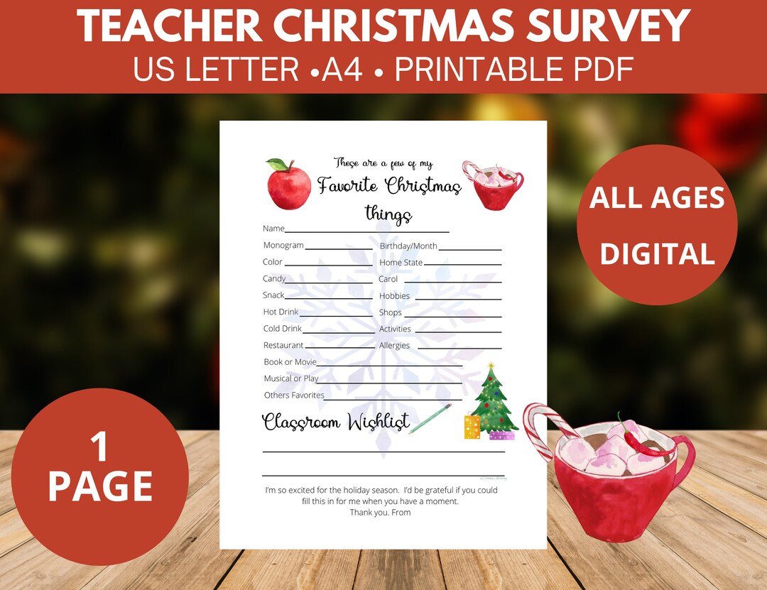 Teacher Favorite Christmas Things Survey, Gift Appreciation ...