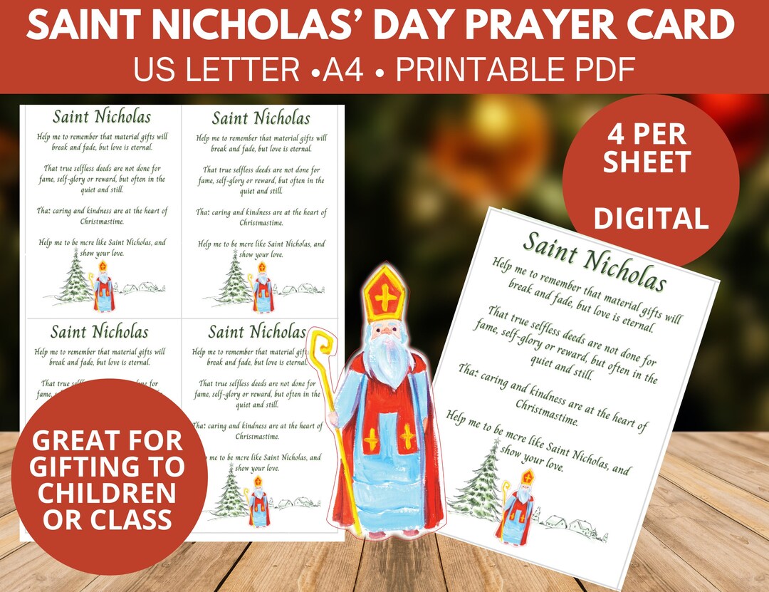 Saint Nicholas Day Gift Prayer Cards for Kids, Class, Homeschool ...