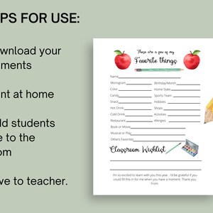 Teacher Favorite Things Survey, Gift Appreciation Questionnaire, Back ...