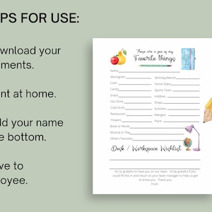 Employee Favorite Things Survey List. Gift Appreciation Questionnaire ...