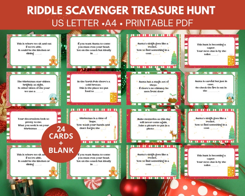 Indoor Christmas Treasure Hunt Clues. Scavenger Hunt Riddles. Printable ...