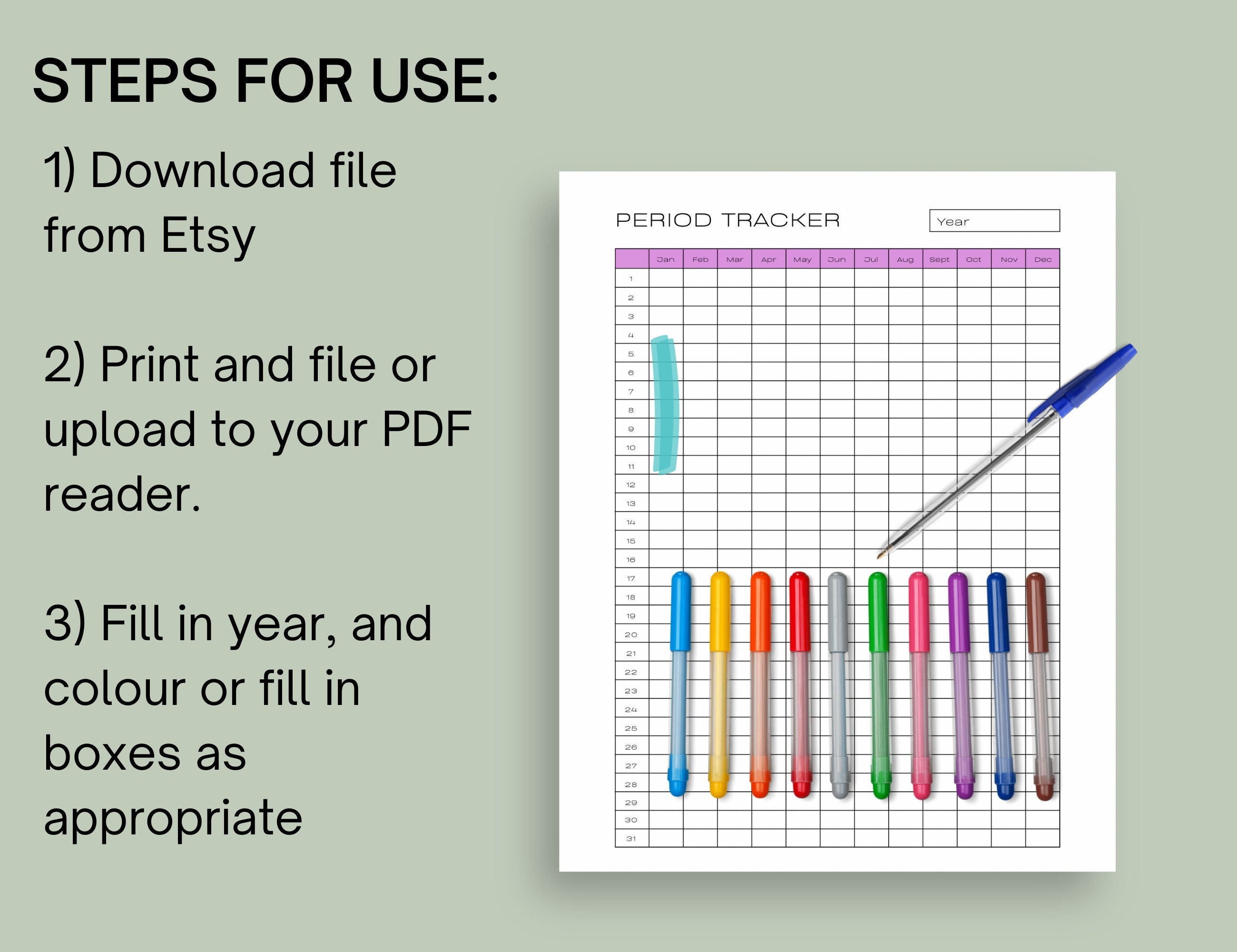 Period Tracker Printable in Minimalist Design. Calendar Layout. - Etsy