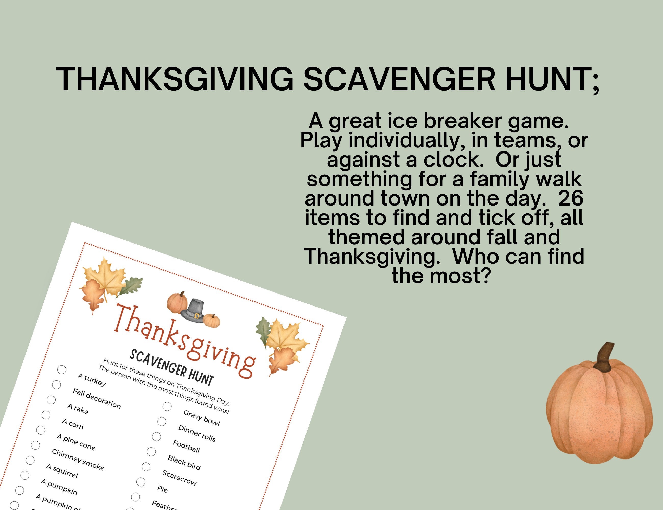 Thanksgiving Scavenger Hunt for Kids, Adults, Families, Office Parties ...