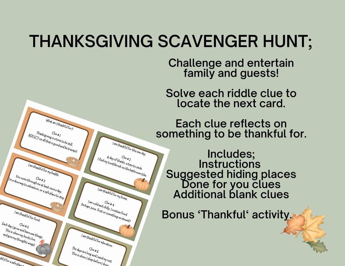 Thanksgiving Scavenger Hunt Riddle Treasure Hunt Game for Kids, Teens ...