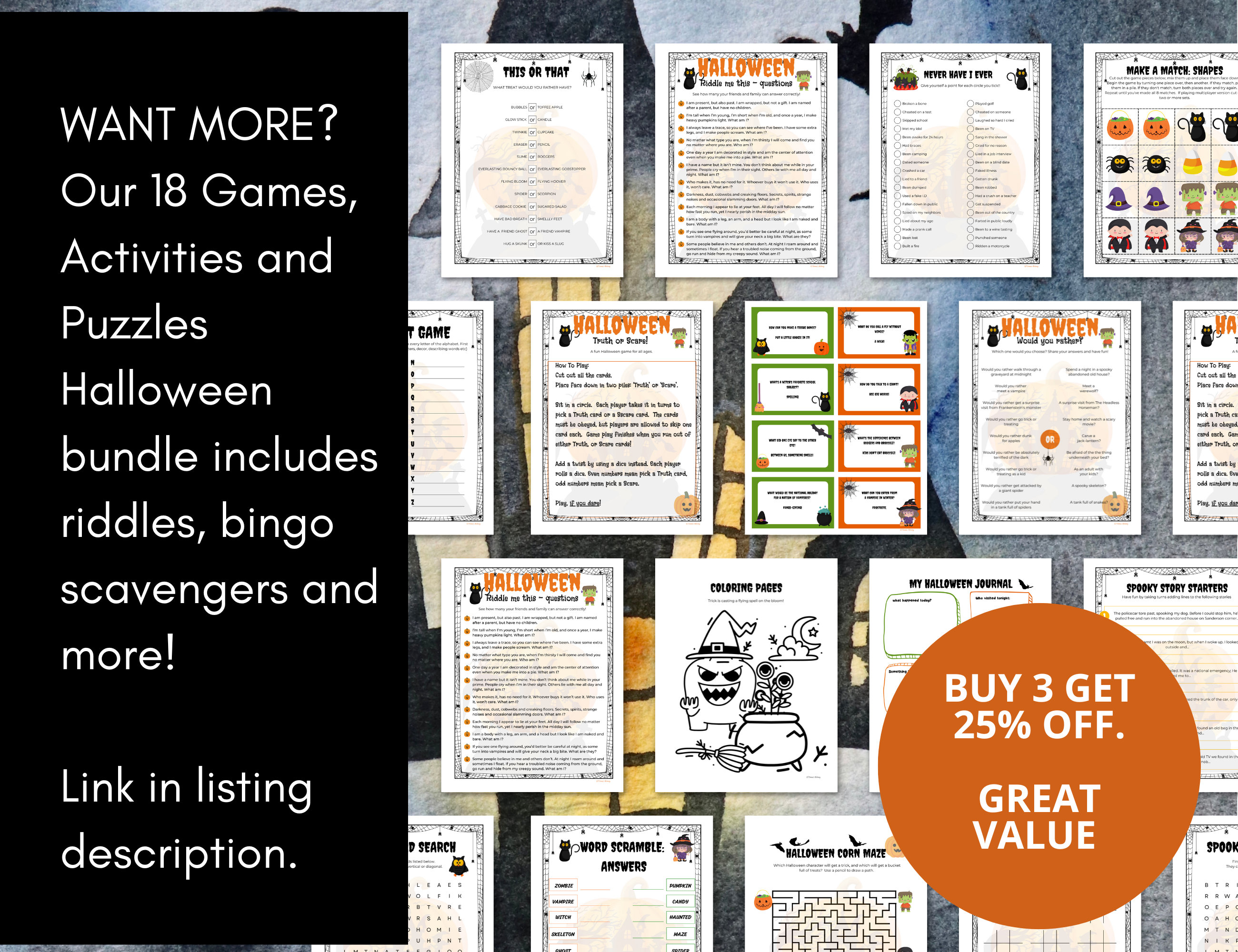 Halloween Scavenger Hunt Riddle Treasure Hunt Game for Kids, Teens or ...