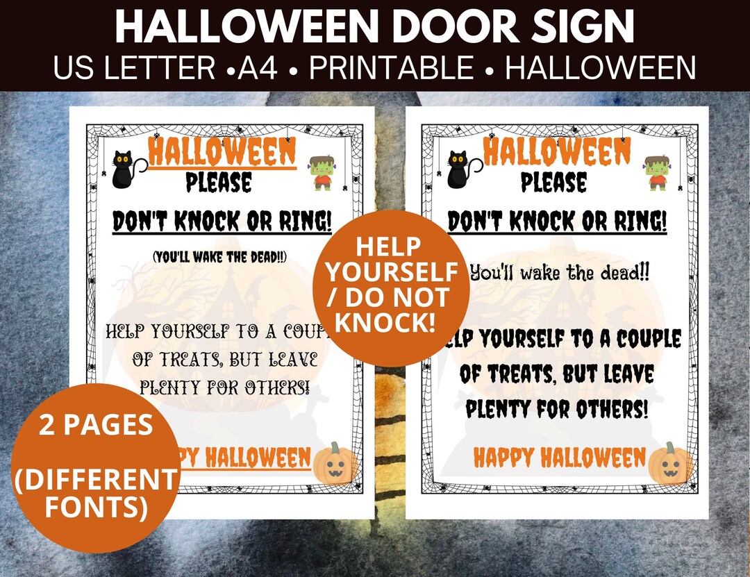 Halloween Trick or Treat Door Candy Sign Help Yourself/ Do Not Disturb ...