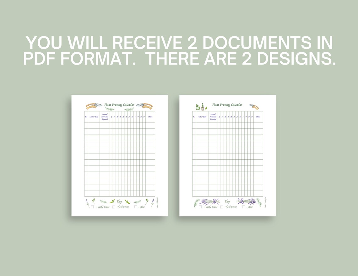Plant Pruning Calendar Printable, Blank Digital Download. Minimalist ...