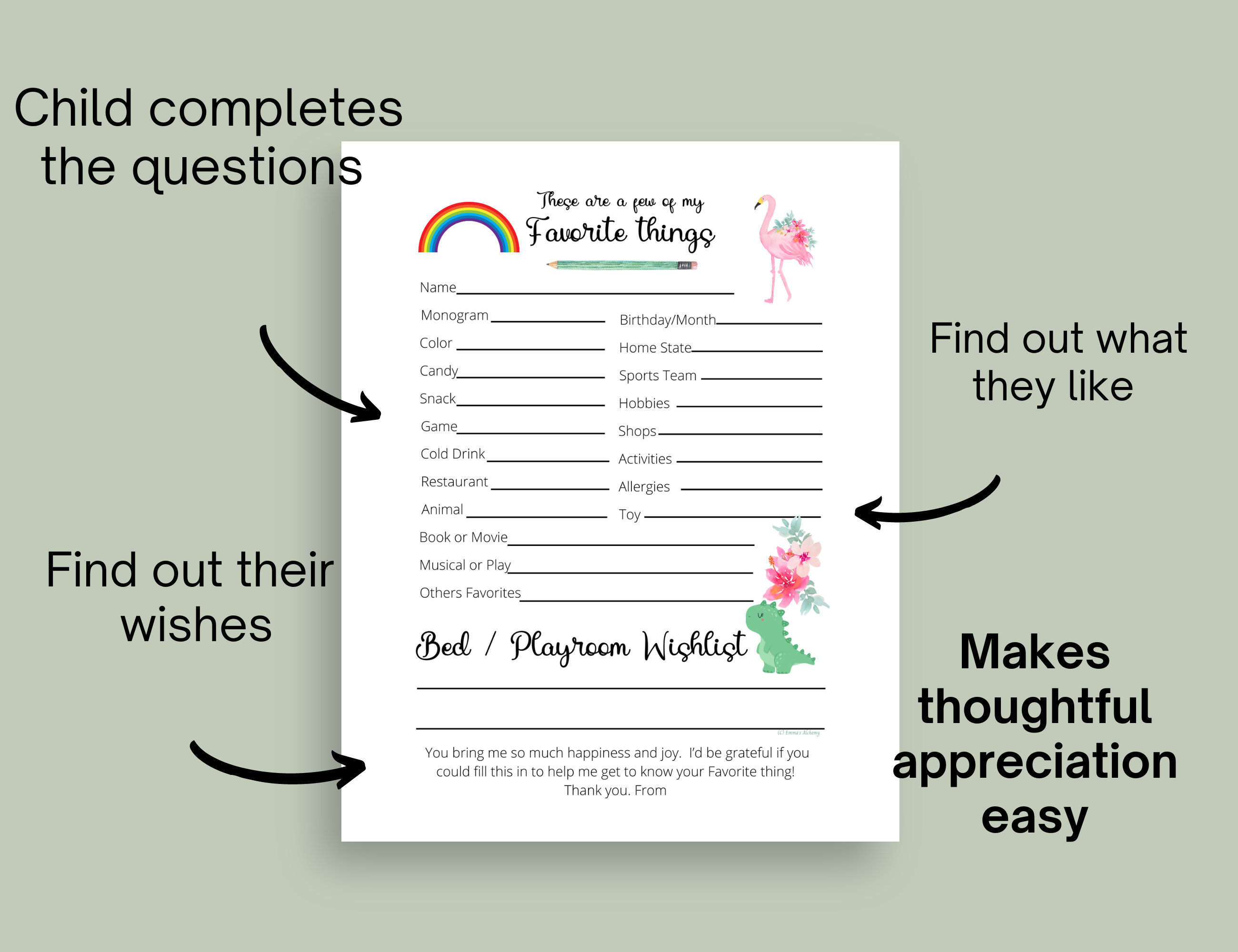 Kid Favorite Things Survey for Birthday Appreciation Gift Ideas - Etsy