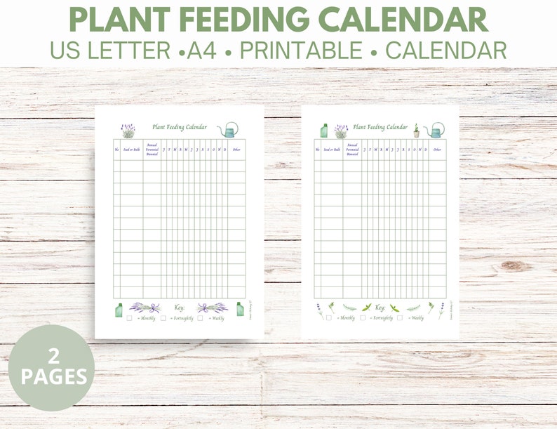 Plant Feeding Calendar Printable, Blank Digital Download. Minimalist ...