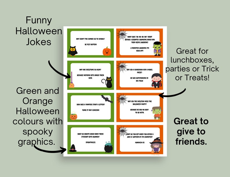 Kids Halloween Lunch Box Jokes. 32 Children’s Printable Notes With One ...