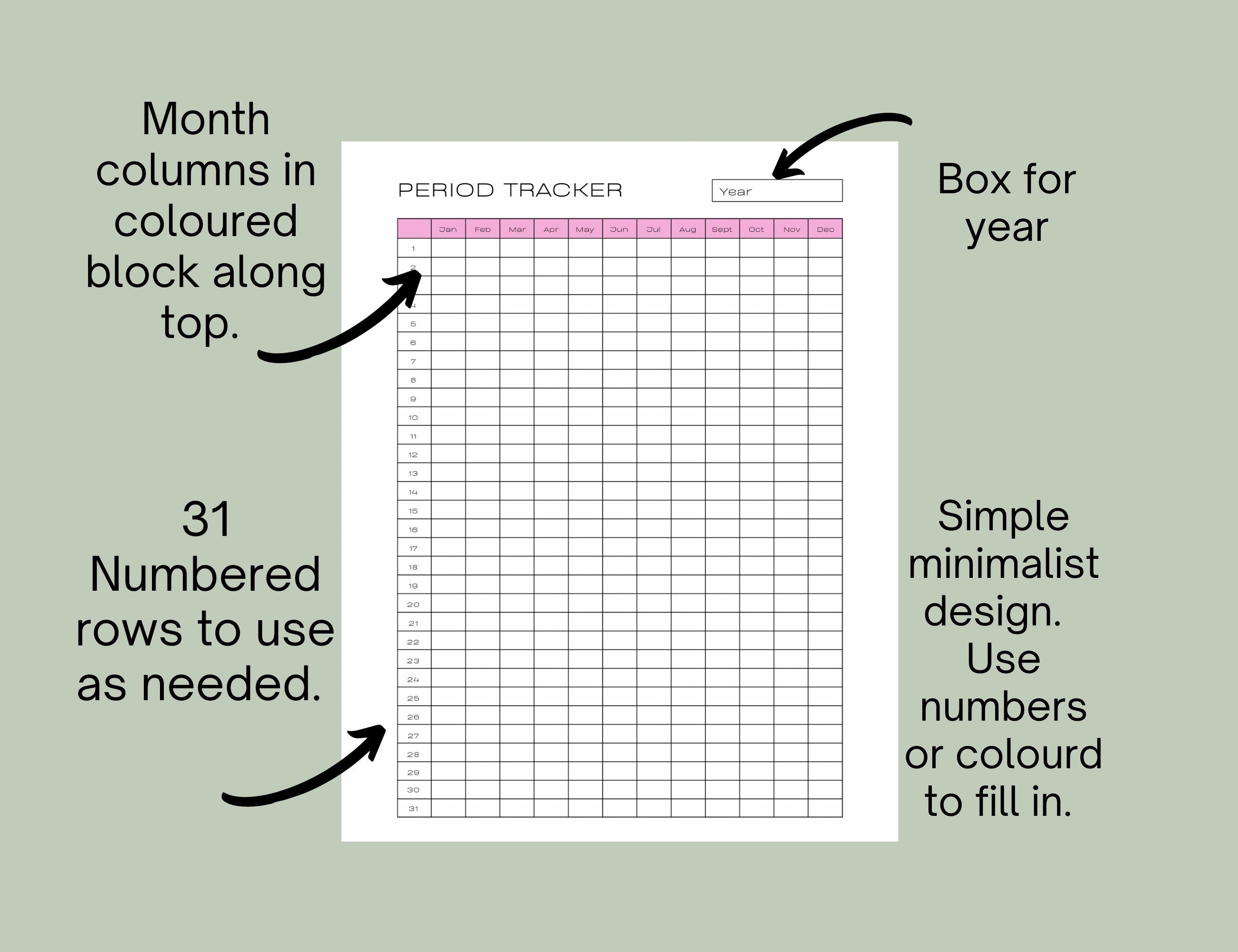Period Tracker Printable in Minimalist Design. Calendar Layout. - Etsy