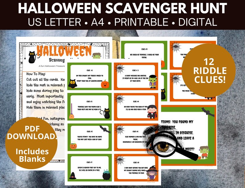 Halloween Scavenger Hunt Riddle Treasure Hunt Game for Kids, Teens or ...