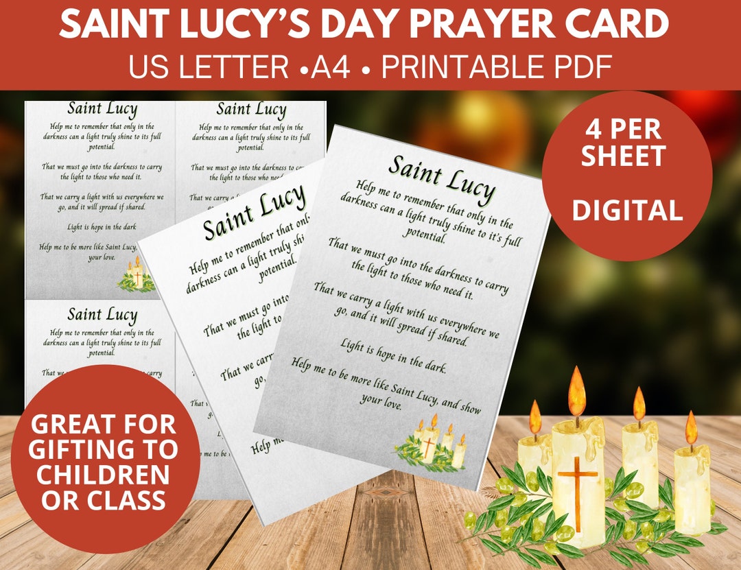 Saint Lucys Day Gift Prayer Cards for Kids, Class, Homeschool, School ...