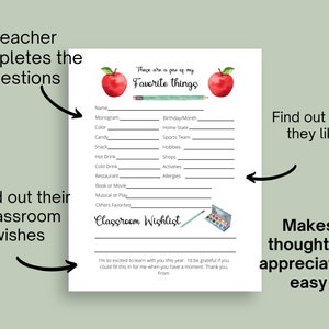 Teacher Favorite Things Survey // Gift Appreciation - Etsy