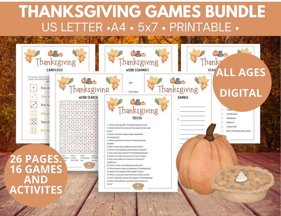 Thanksgiving Game Bundle, Thanksgiving Trivia, Find the Guest, This or ...