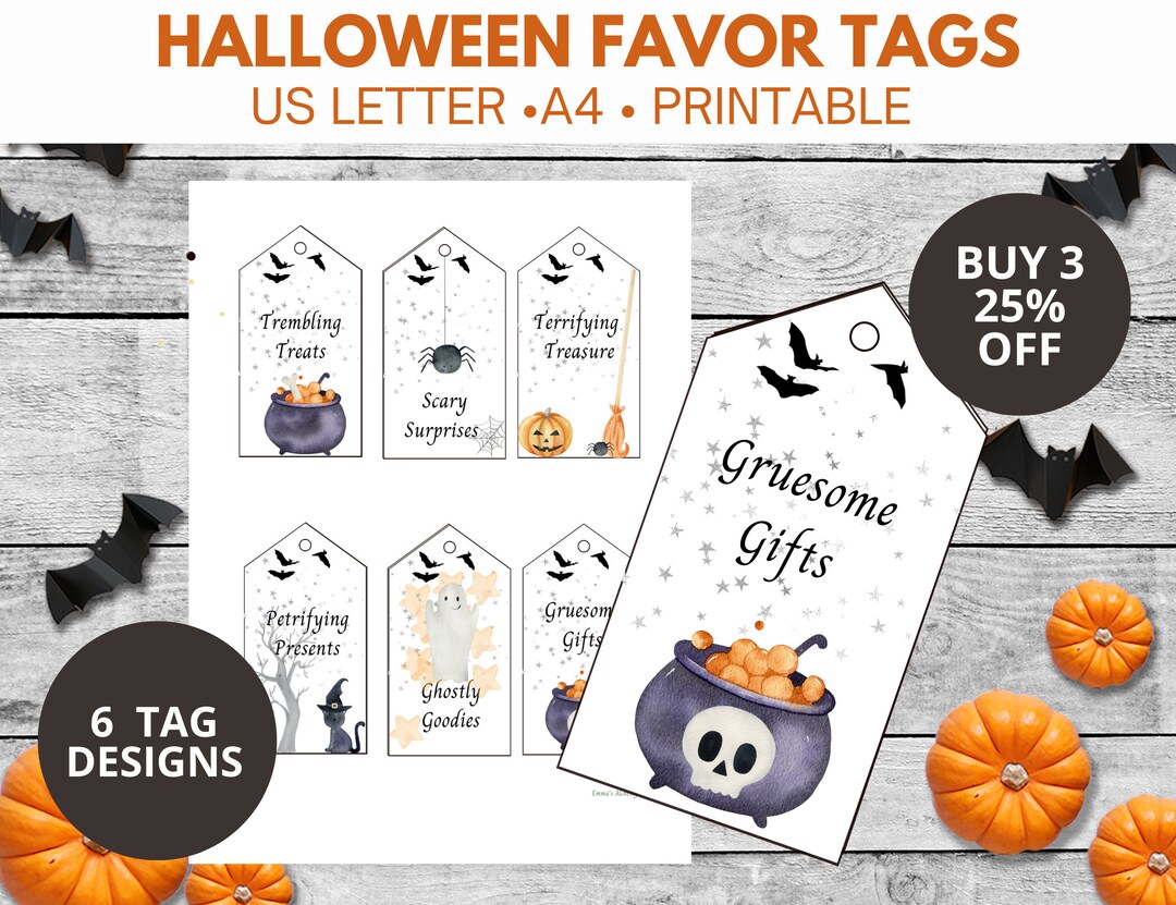 Halloween Favor Treat Tags. Printable Gift Label for a Trick or Treat ...