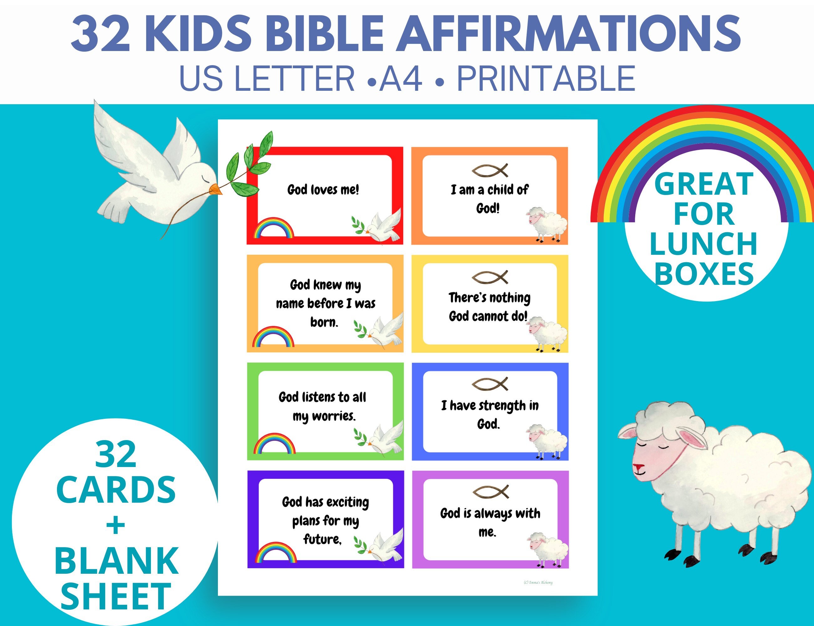 Kids Bible Affirmations Lunchbox Cards. 32 Childrens Positive - Etsy