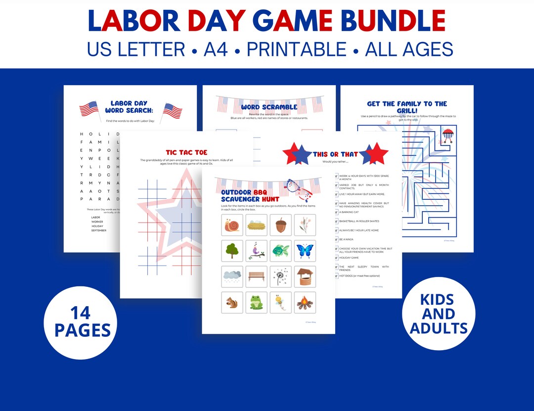 Labor Day Activities Printable Party Bundle for Kids and Adults ...