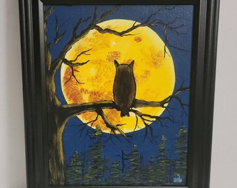 Pixel Owl Under Full Moon Poster Tranquil Night Sky Art Poster - Etsy