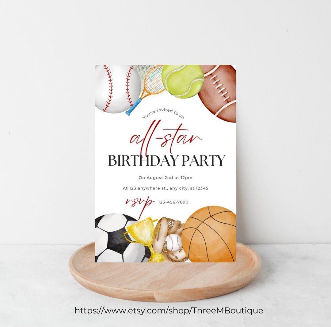 Editable All-star Sports Birthday Invitation Template (canva) - Etsy