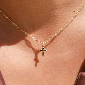 Dainty Gold Filled Cross Necklace, Mini Cross Charm, Gold Dainty Cross Charm Necklace, Gold ...