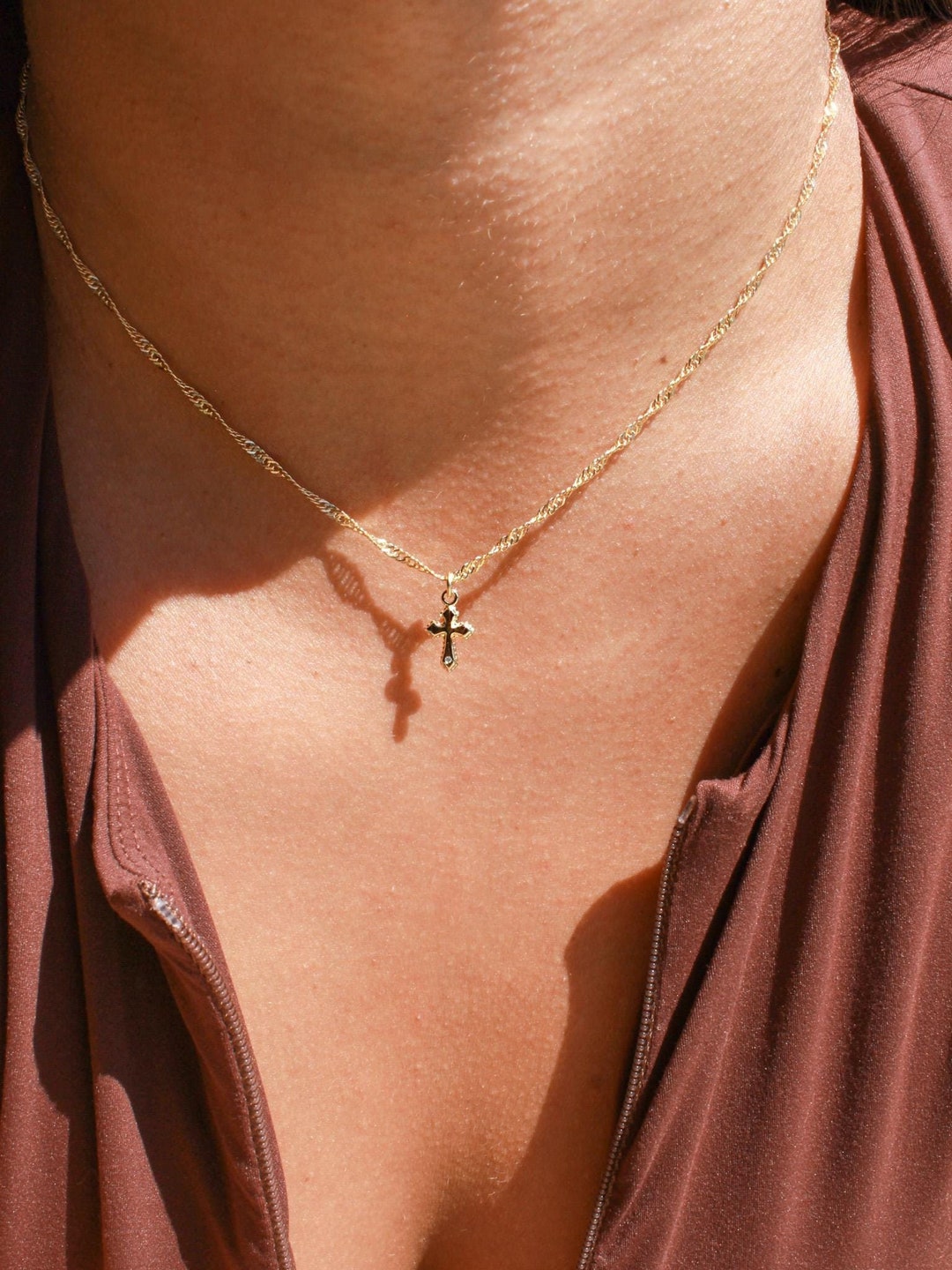 Dainty Gold Filled Cross Necklace, Mini Cross Charm, Gold Dainty Cross ...