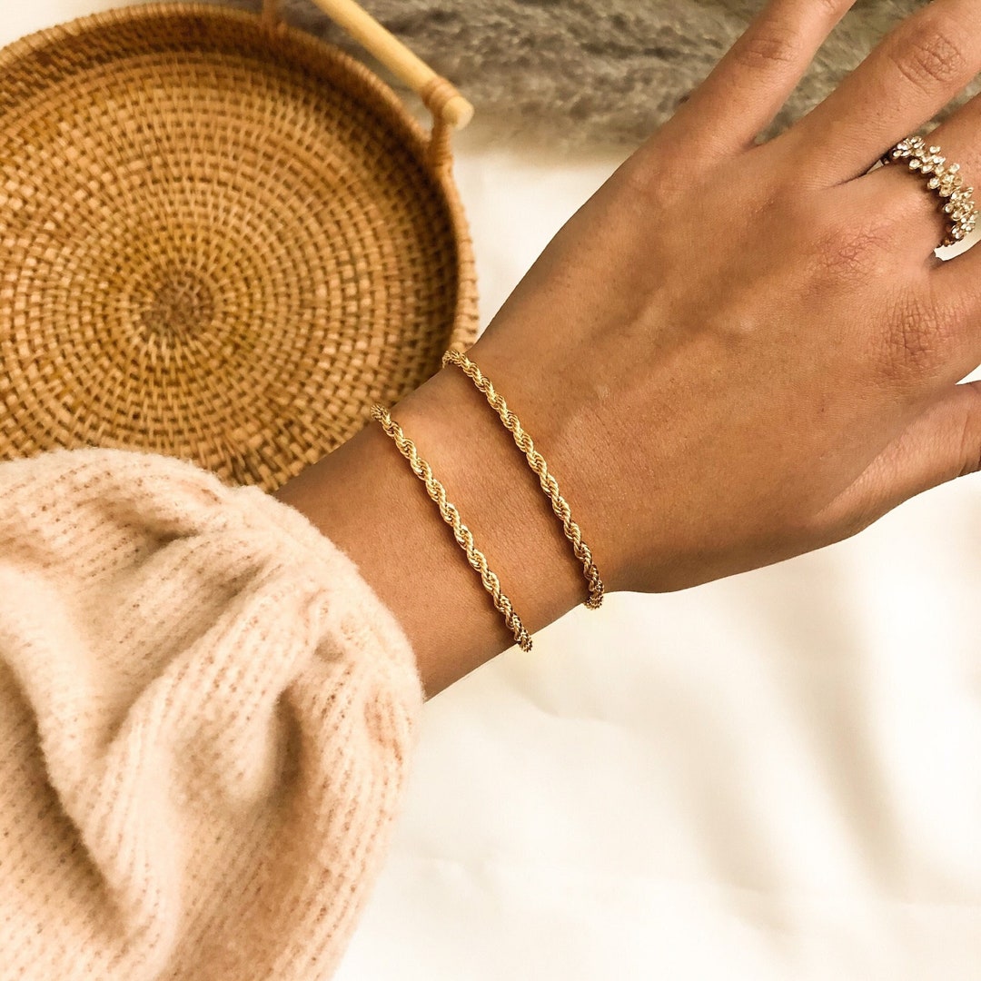 Gold Filled Rope Bracelet, Twist Chain, Delicate Dainty Gold Bracelet ...