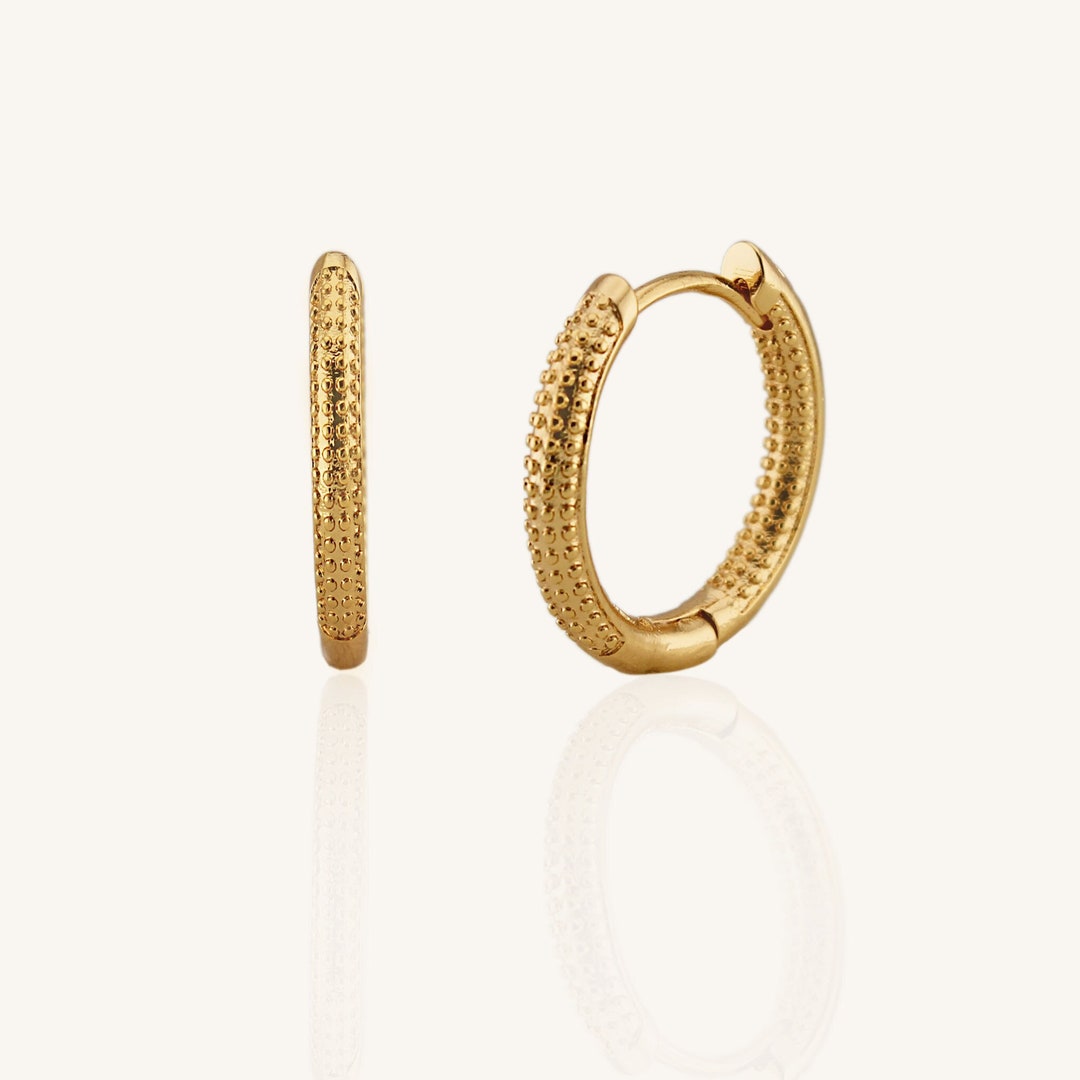 Serena 18k Gold Filled Minimal Hoops, Chunky Tube Textured Hoops ...