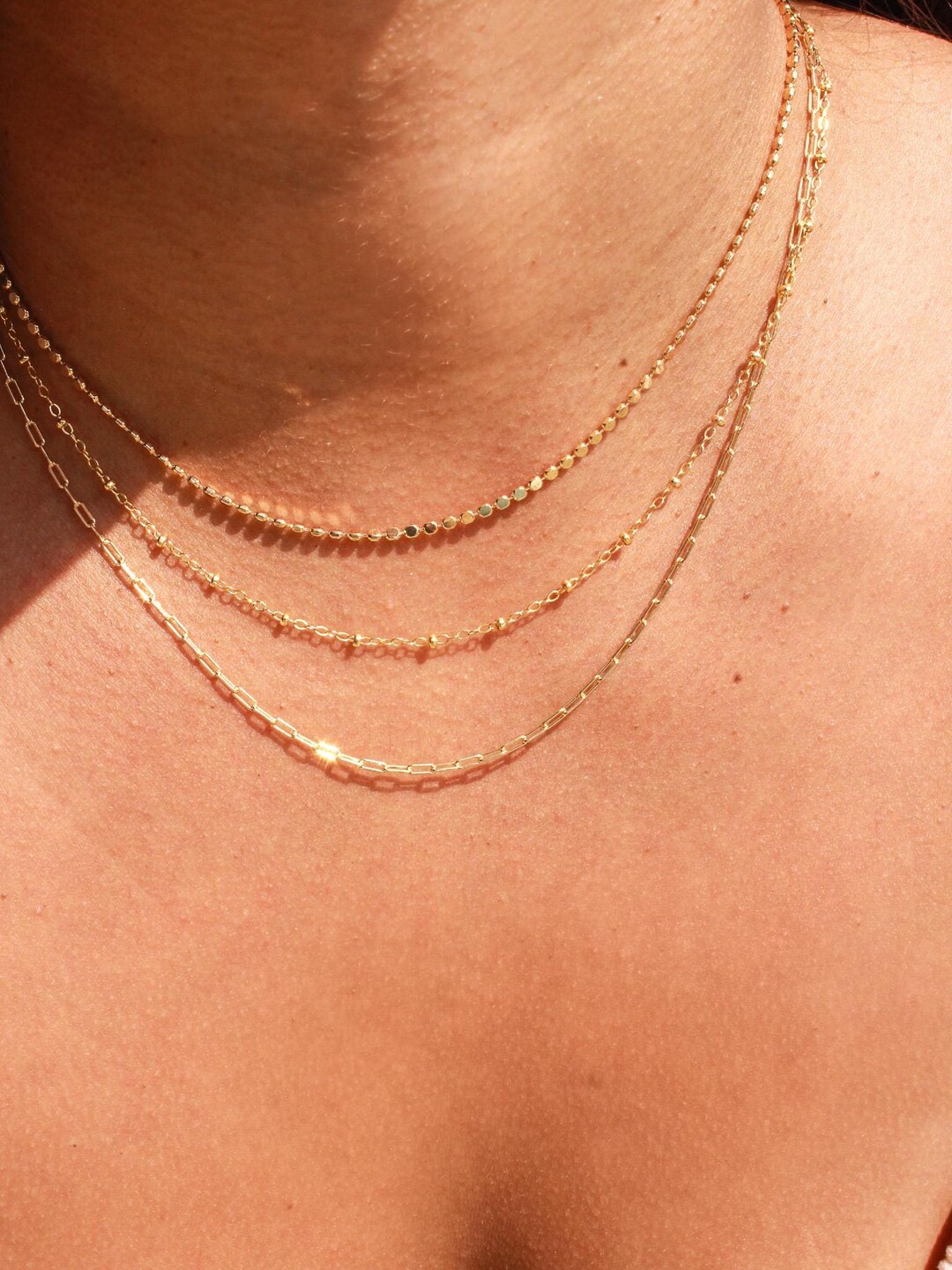 Gold Filled Flat Disc Necklace, Dainty Flat Ball Chain, Dainty Layering ...