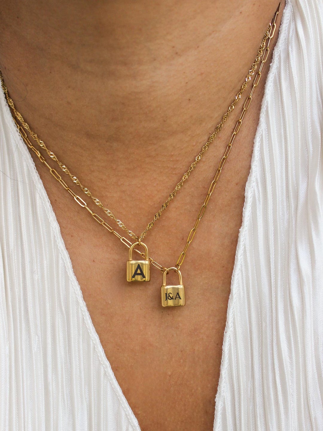 Engraved Padlock Necklace, Mini Lock Initial Pendant, Personalized Lock ...