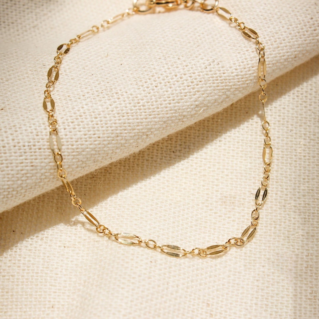 Gold Filled Dapped Figaro Chain Bracelet, Mini Figaro Link Chain ...