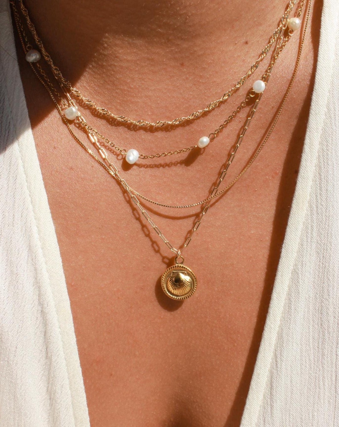 Gold Coin Seashell Necklace, Scallop Shell Charm, Dainty Beach Charm ...