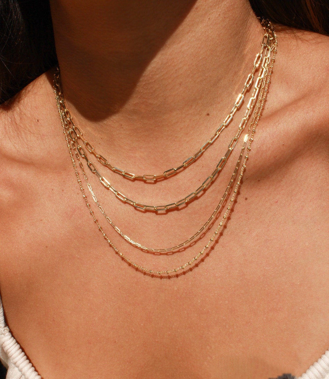Gold Filled Paperclip Necklace, Dainty Link Chain, Cable Drawn Link ...