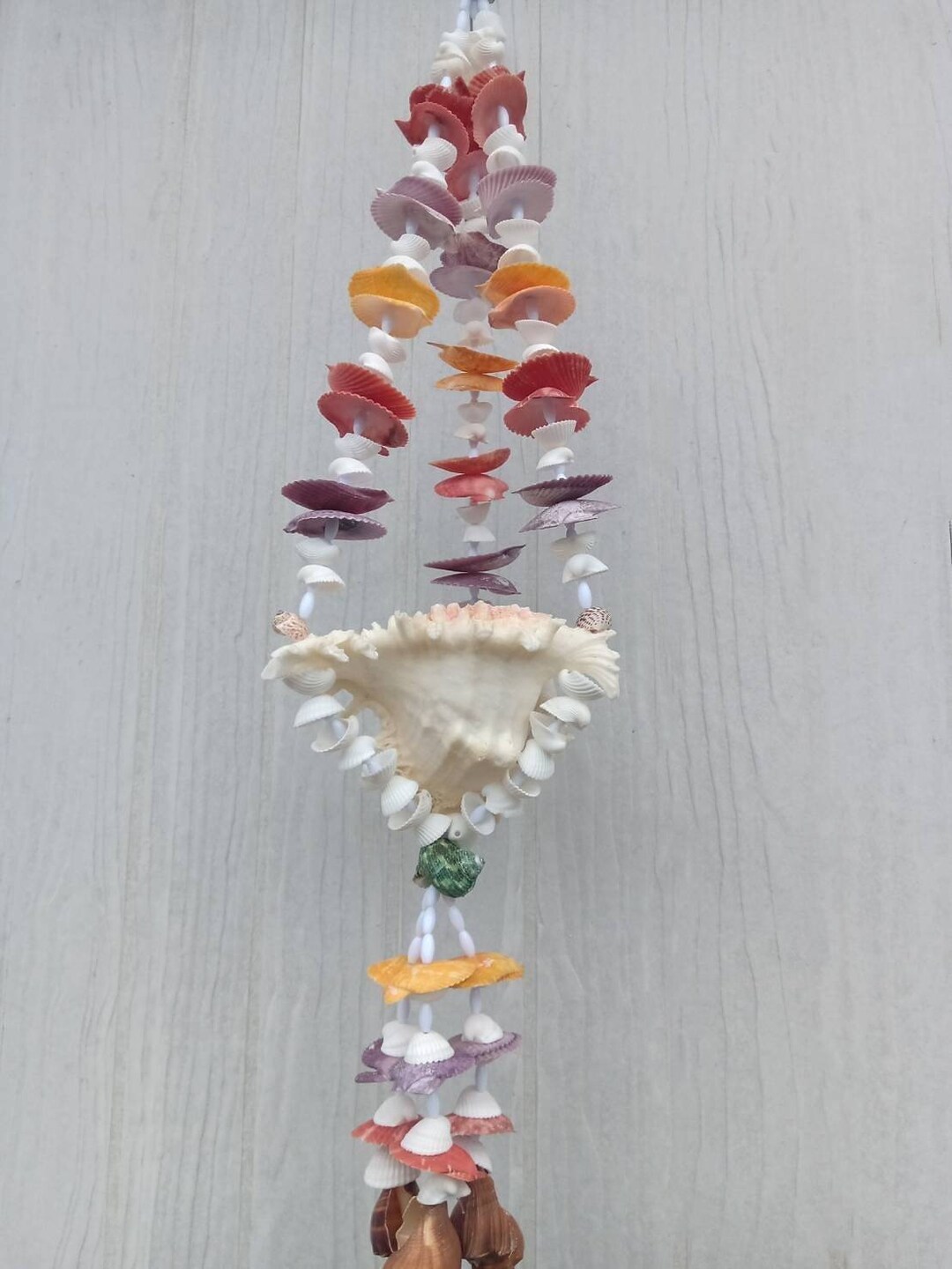 Vintage Mobiles Giant Seashell Basket Mix Beach Cottage Natural Circle ...