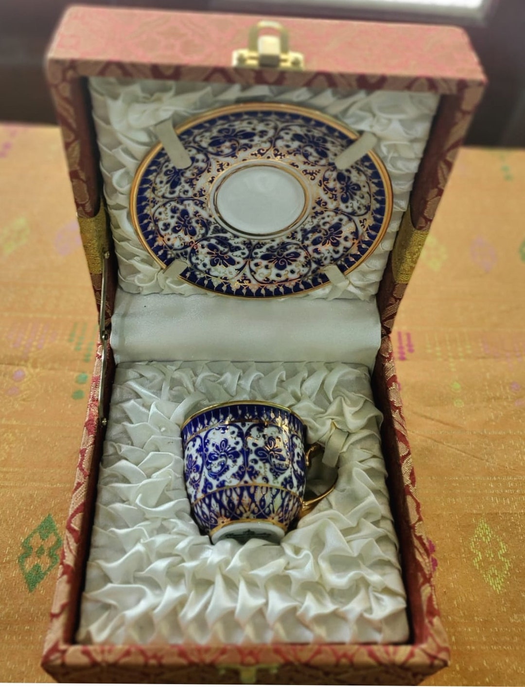 Antique Porcelain Tea Espresso Cup With Saucer in Silk Box Afternoon ...