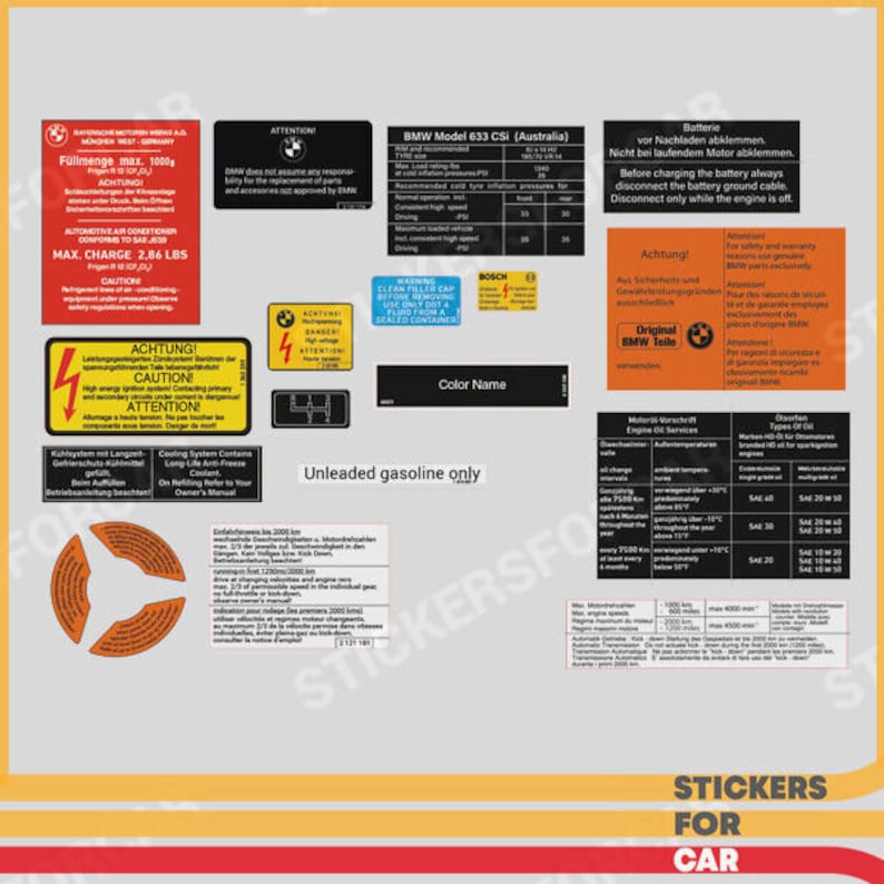 BMW E24 M6 628csi 630csi 633csi 635csi Full Years Engine Stickers Set ...