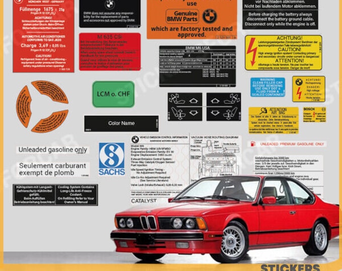BMW E24 M6 628csi 630csi 633csi 635csi Full Years Engine Stickers Set ...